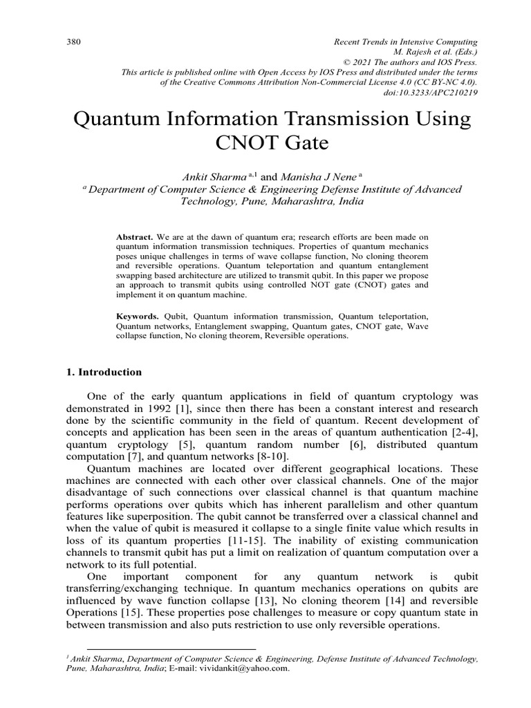 Quantum Information Transmission Using CNOT Gate | PDF | Quantum Computing | Theoretical Physics