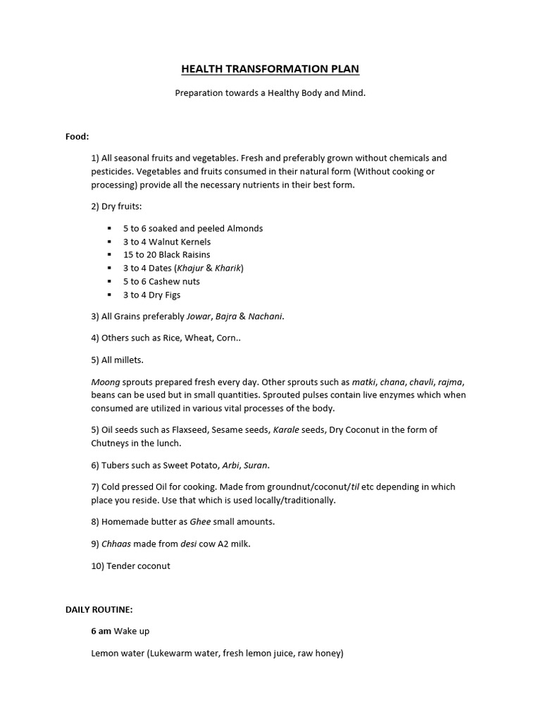 Health Transformation Plan - Diet | PDF | Foods | Vegetables
