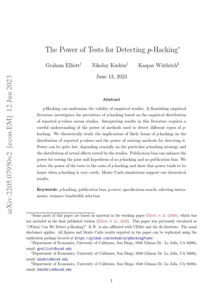The Power of Tests For Detecting P-Hacking: Elliott Et Al. 2020 Elliott ...