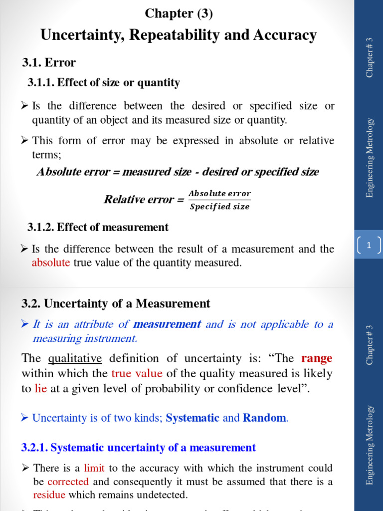 CH 3 - Uncertainty, Repeatability and Accuracy | PDF | Uncertainty | Observational Error