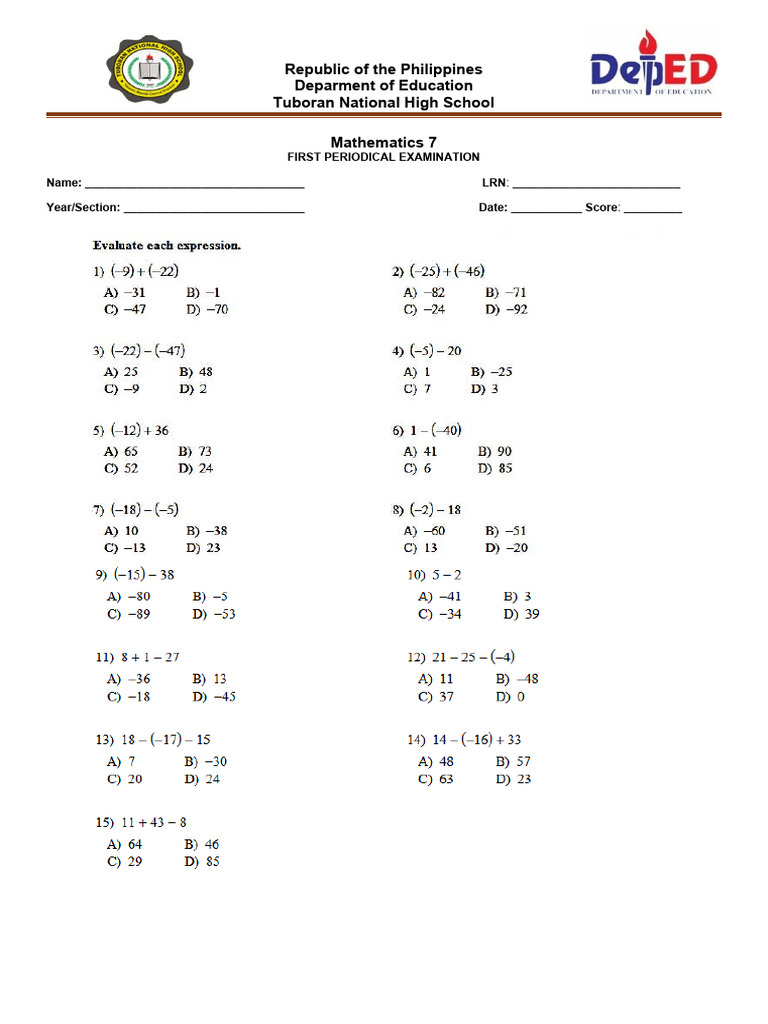 Grade 7 | PDF | Set (Mathematics) | Mathematics