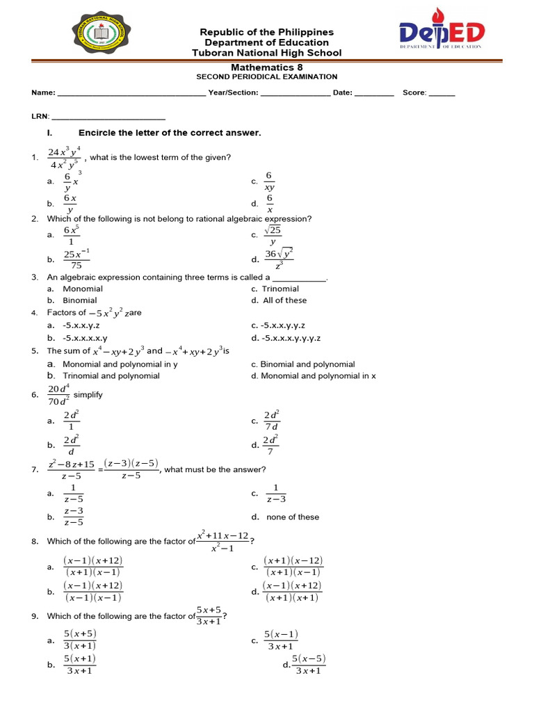 grade 8 2nd grading | PDF | Cartesian Coordinate System | Factorization