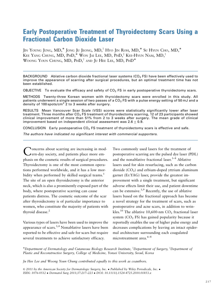 Early Postoperative Treatment of Thyroidectomy Scars Using | PDF | Scar