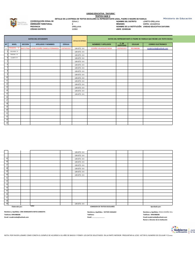 Entrega de Textos Escolares Dayuma | PDF
