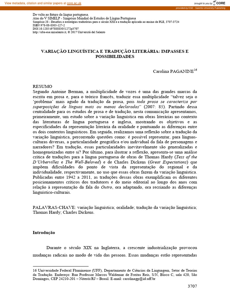 Variacao Linguistica e Traducao Literari | PDF | Traduções | Linguística