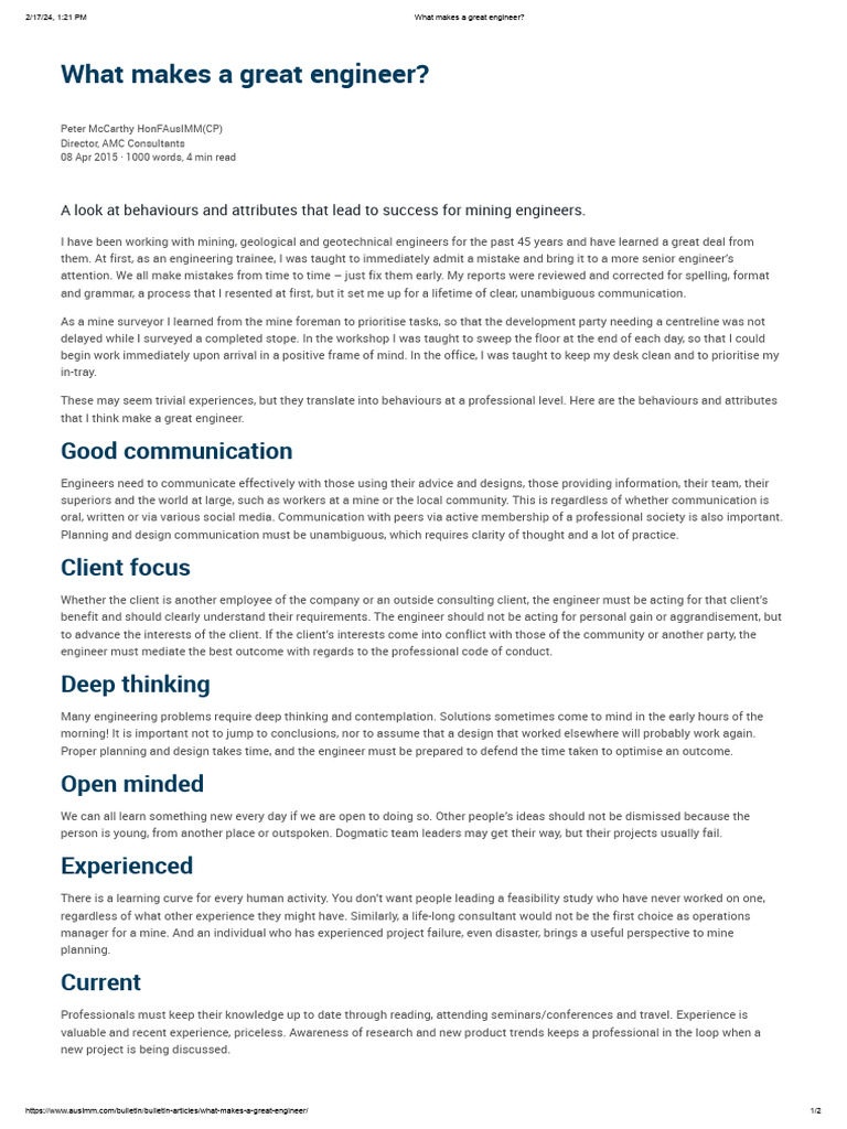 What Makes A Great Engineer | PDF | Thought | Experience