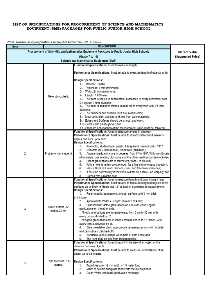 Science and Mathematics Equipment SME | PDF | Ph | Volume
