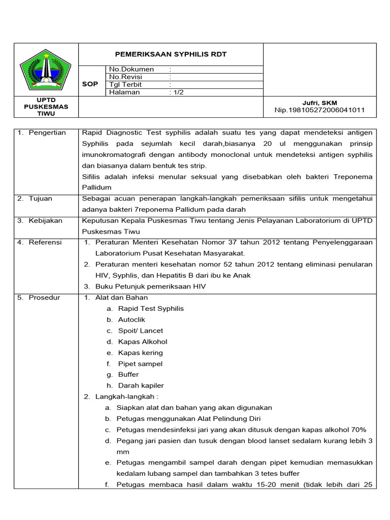 SOP Pemeriksaan Syphilis RDT | PDF