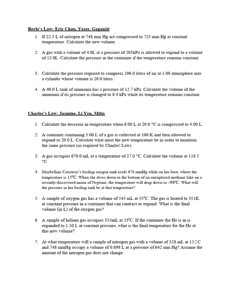 Gas Law Assignment Homework 1 | PDF | Gases | Mole (Unit)