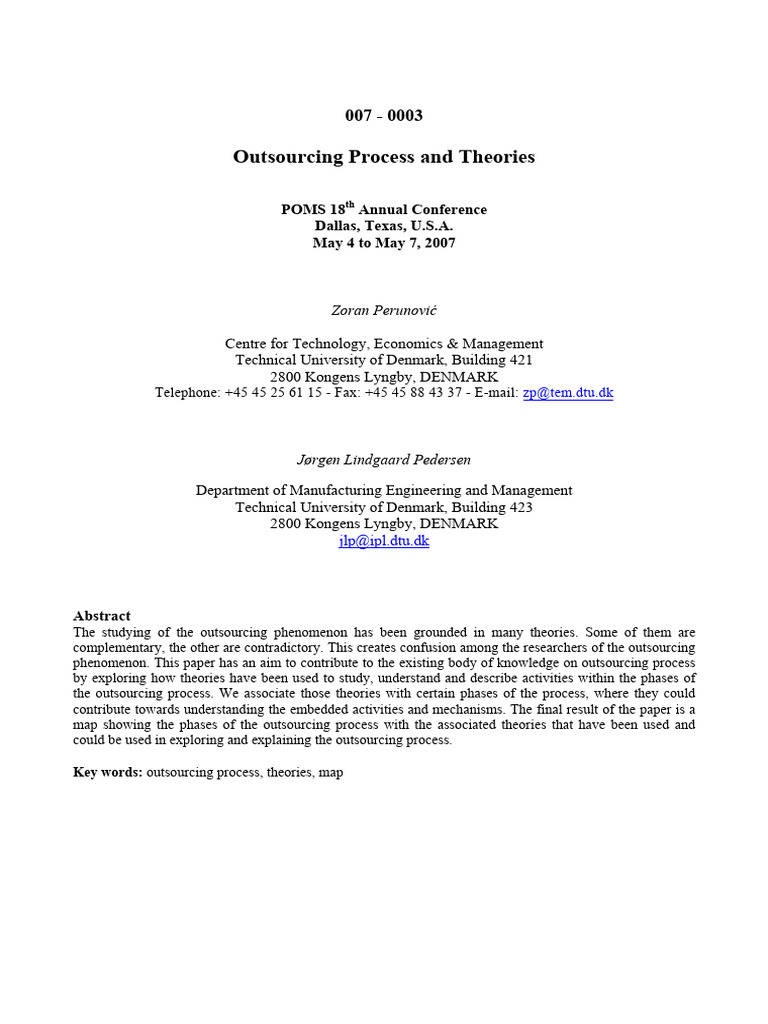 Outsourcing Process Theories Overview | PDF | Outsourcing | Economics