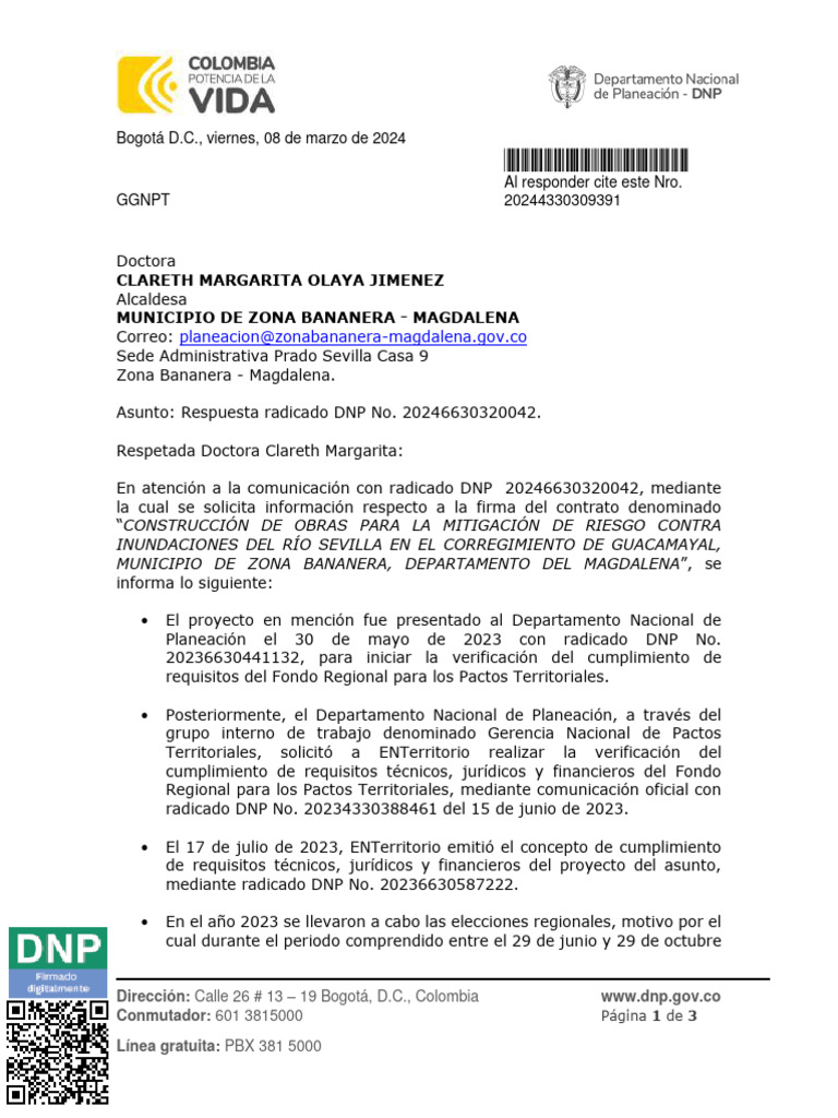 Clareth Margarita Olaya Jimenez Municipio de Zona Bananera - Magdalena | PDF
