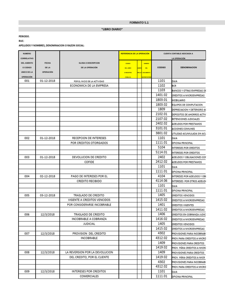 Formato 5.1 - Libro Diario | PDF | Valor neto | Hoja de balance