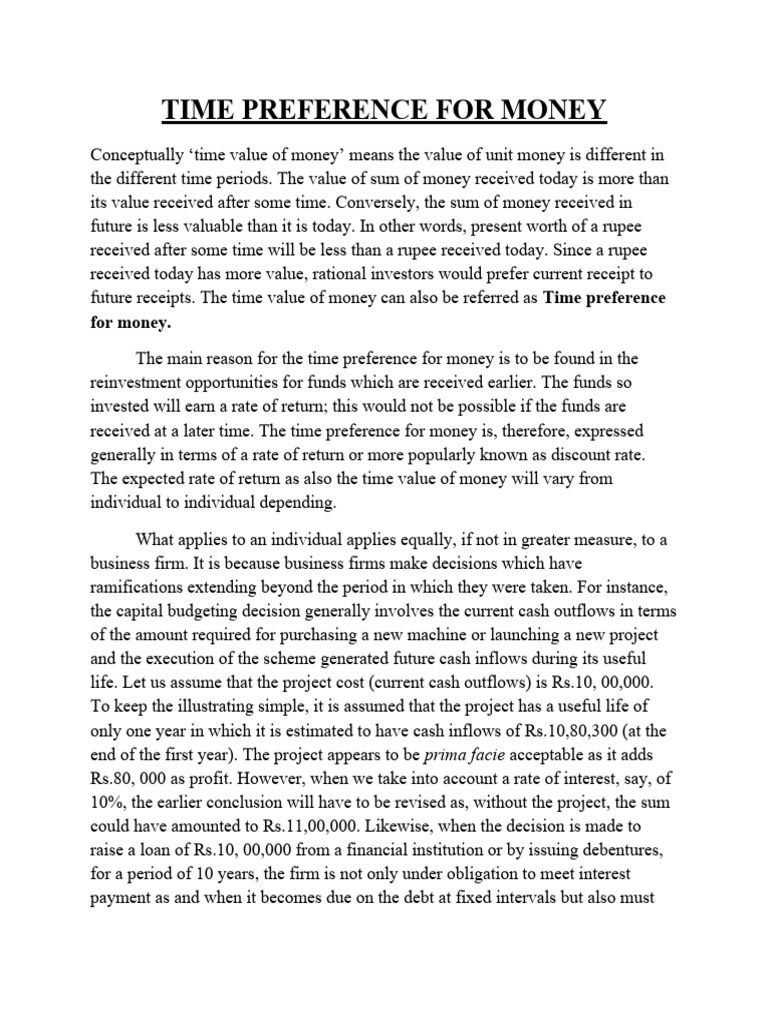 Time Preference For Money | PDF | Present Value | Time Value Of Money