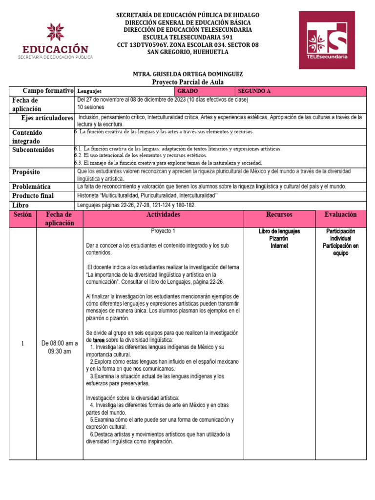 Proyectos Segundo Grado 2T PDF | Descargar gratis PDF | Comunicación | Salón de clases