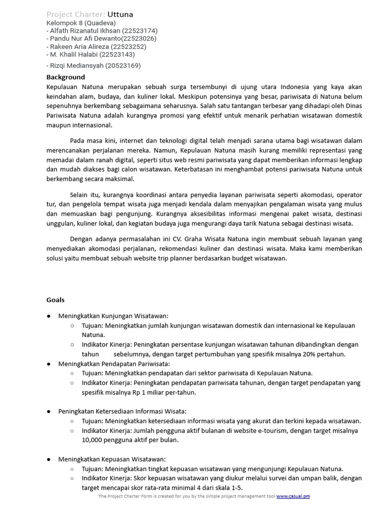 Website Pariwisata Natuna: Project Charter | PDF