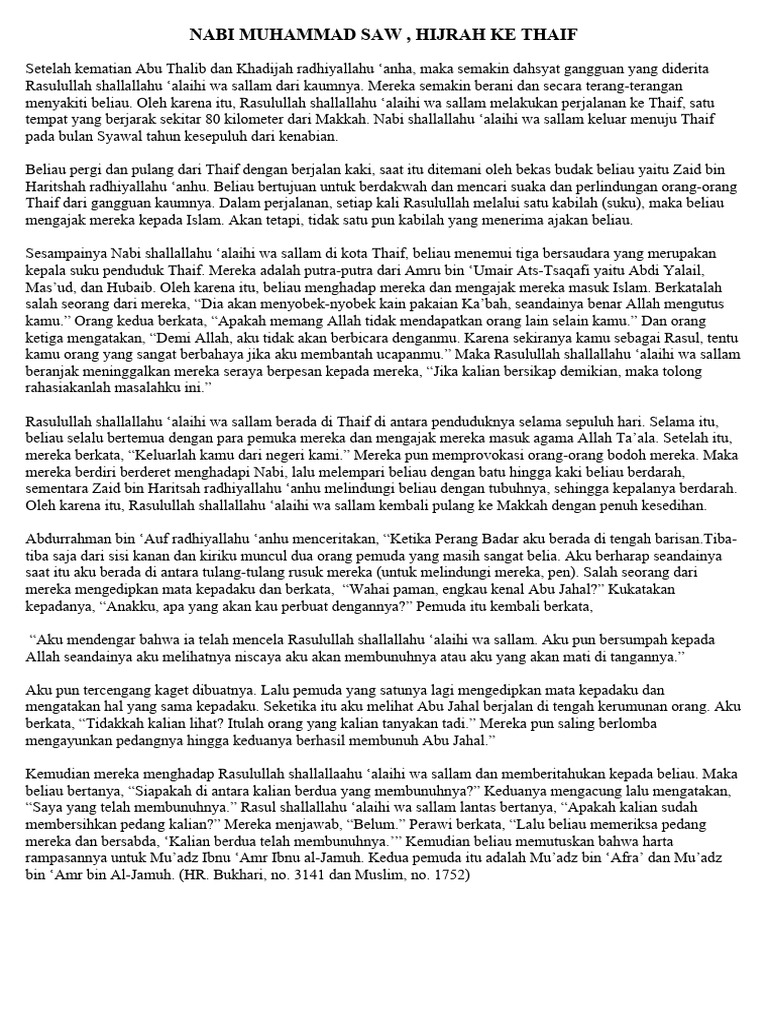 Nabi Muhammad SAW Ke Thaif Hijrah | PDF | Politik | Ilmu Sosial