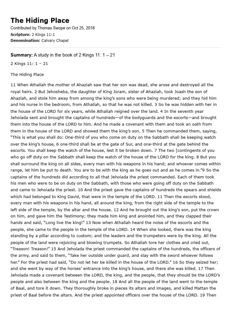 The Hiding Place | PDF | Ancient Israel And Judah