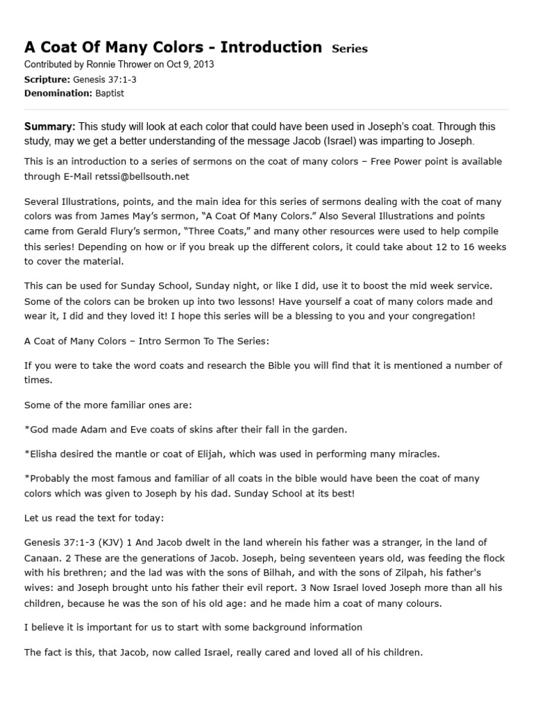 A Coat of Many Colors - Introduction | PDF | Jacob | Rachel