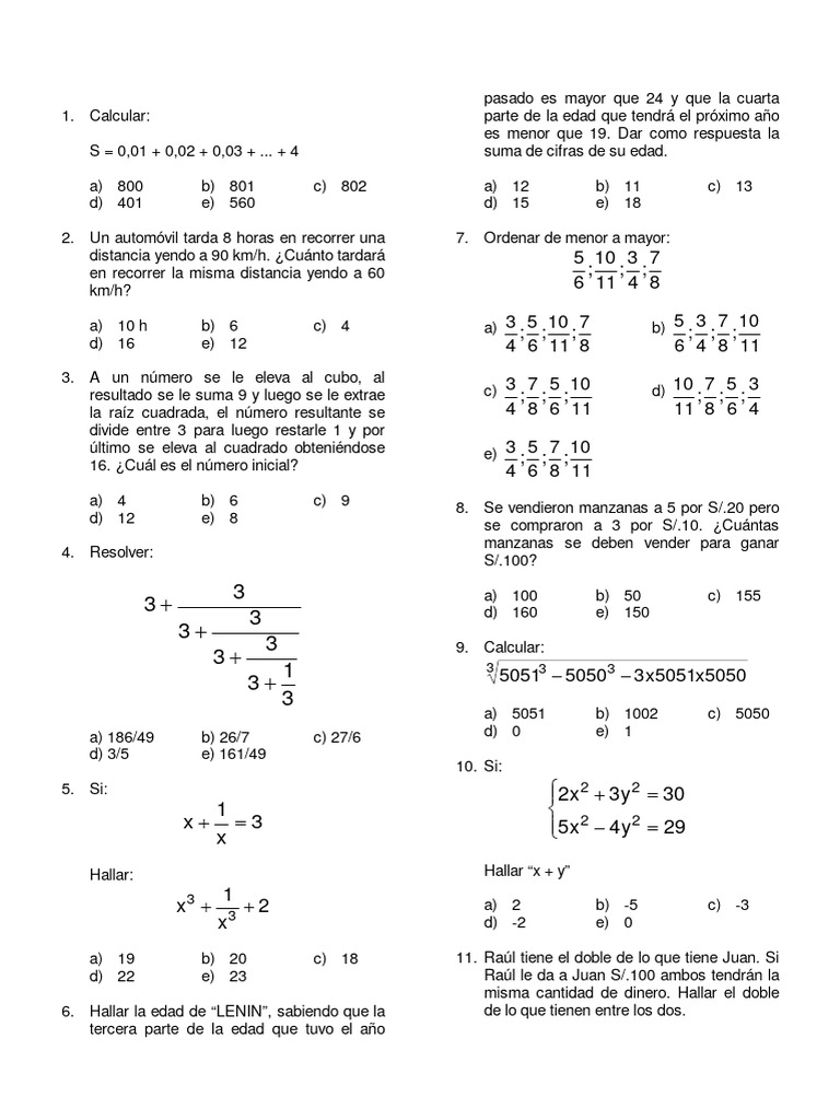 Problemas Matemáticos para Secundaria | PDF | Sustracción | División ...