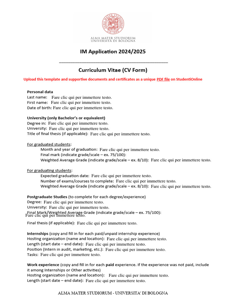 Im Cv Form a.y. 2024-25 | PDF | Educational Stages