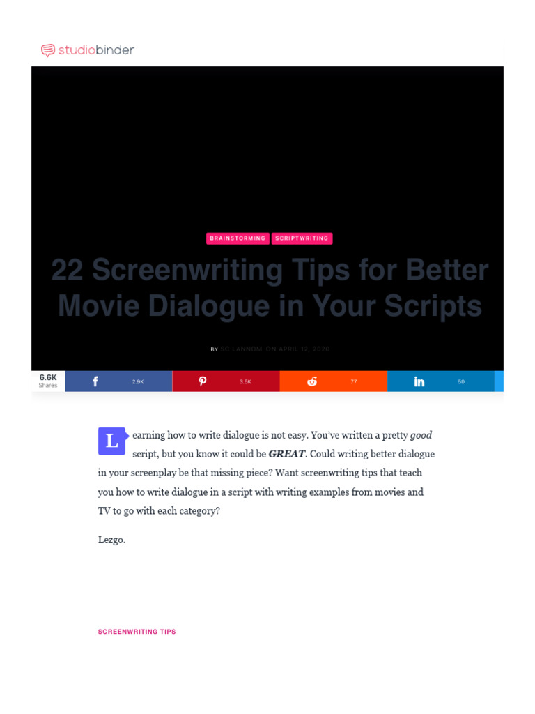 22 Essential Screenwriting Tips For Writing Better Movie Dialogue | PDF ...
