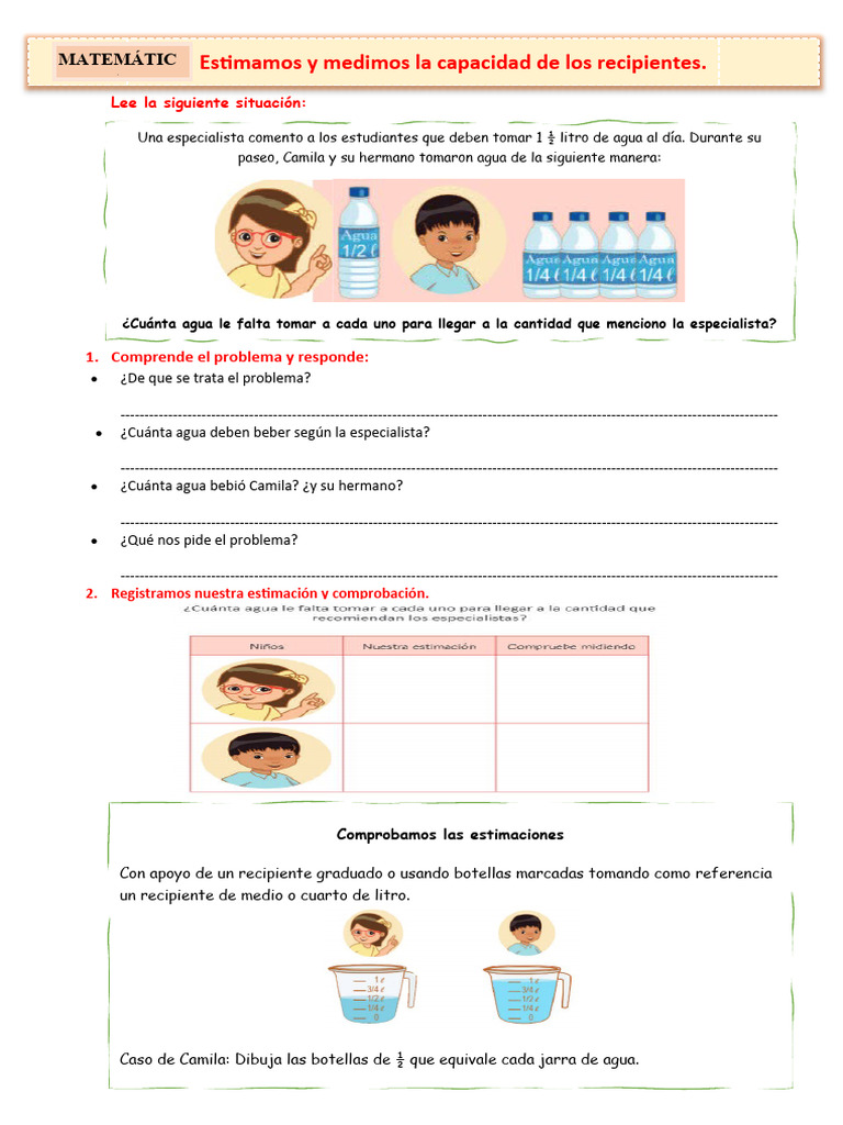 FICHA Estimamos y Medimos La Capacidad de Los Recipientes.' JUEVES 19 ...