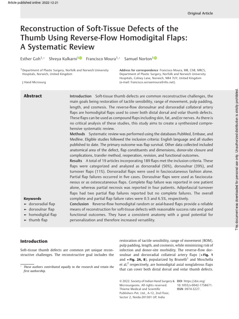 Reconstruction of Soft-Tissue Defects of The Thumb Using Reverse-Flow ...
