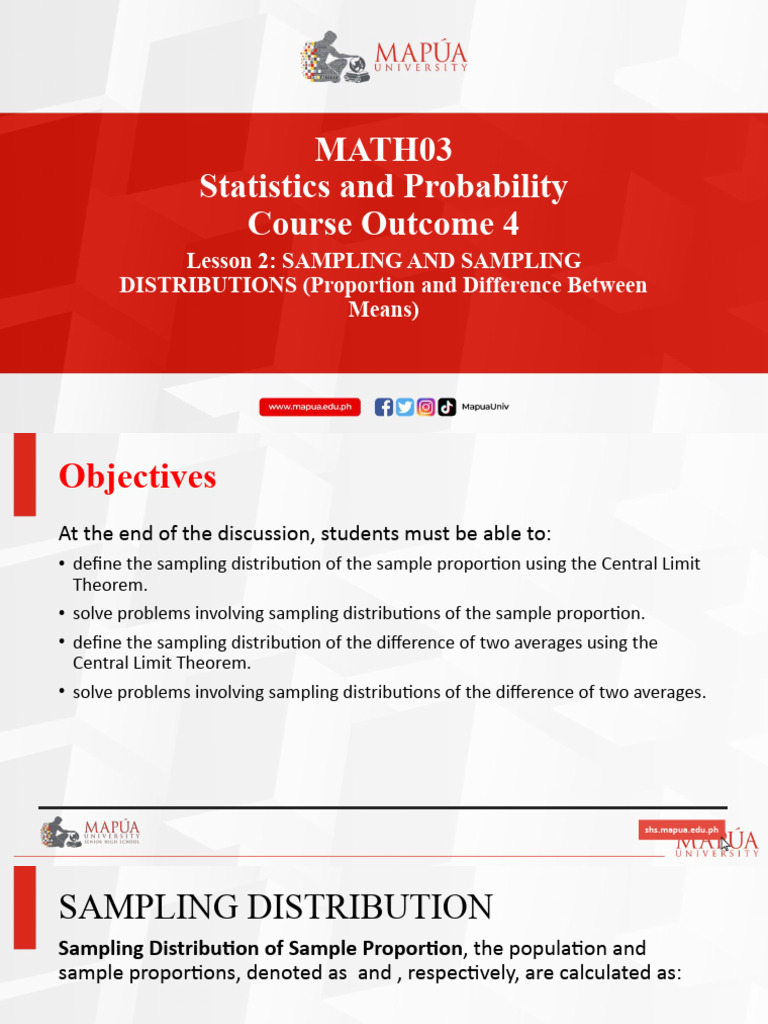 CO4-L2-SAMPLING AND SAMPLING DISTRIBUTIONS (Proportion and Difference Between Means) | PDF ...