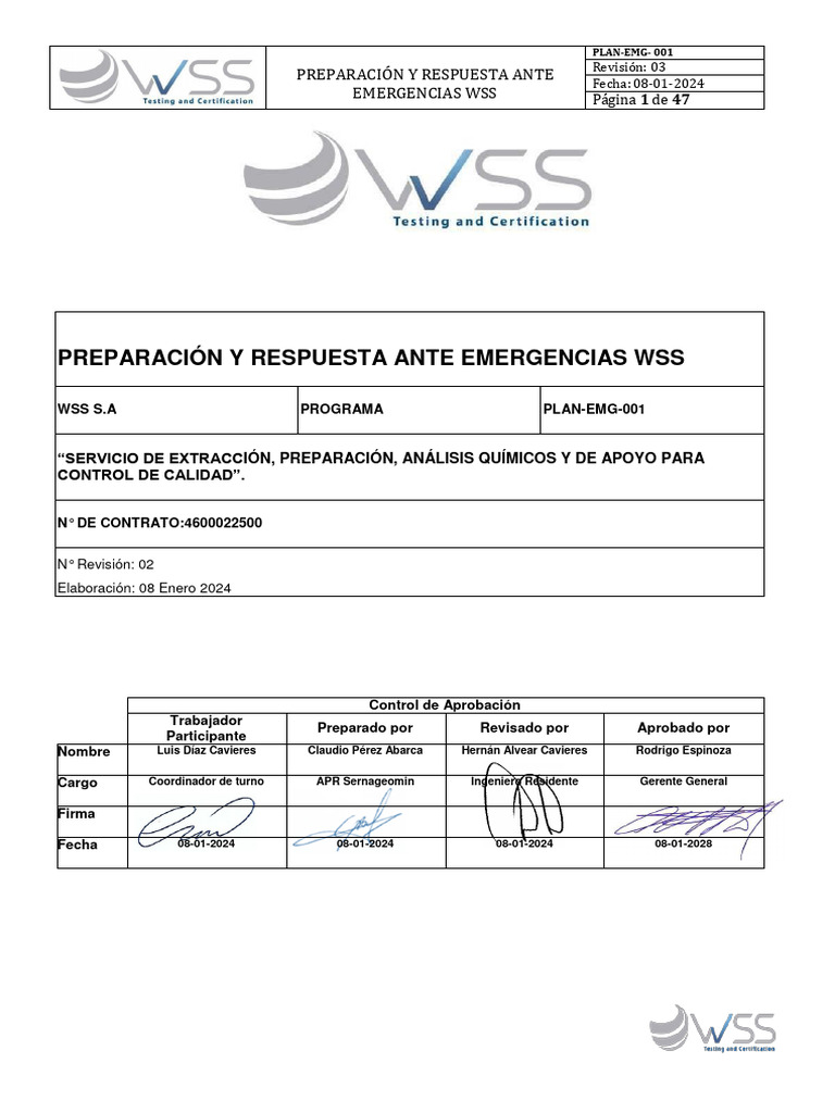 Plan de Emergencia WSS Ver 3 08-01-2024 - 240321 - 170817 | PDF | Mercancías peligrosas ...