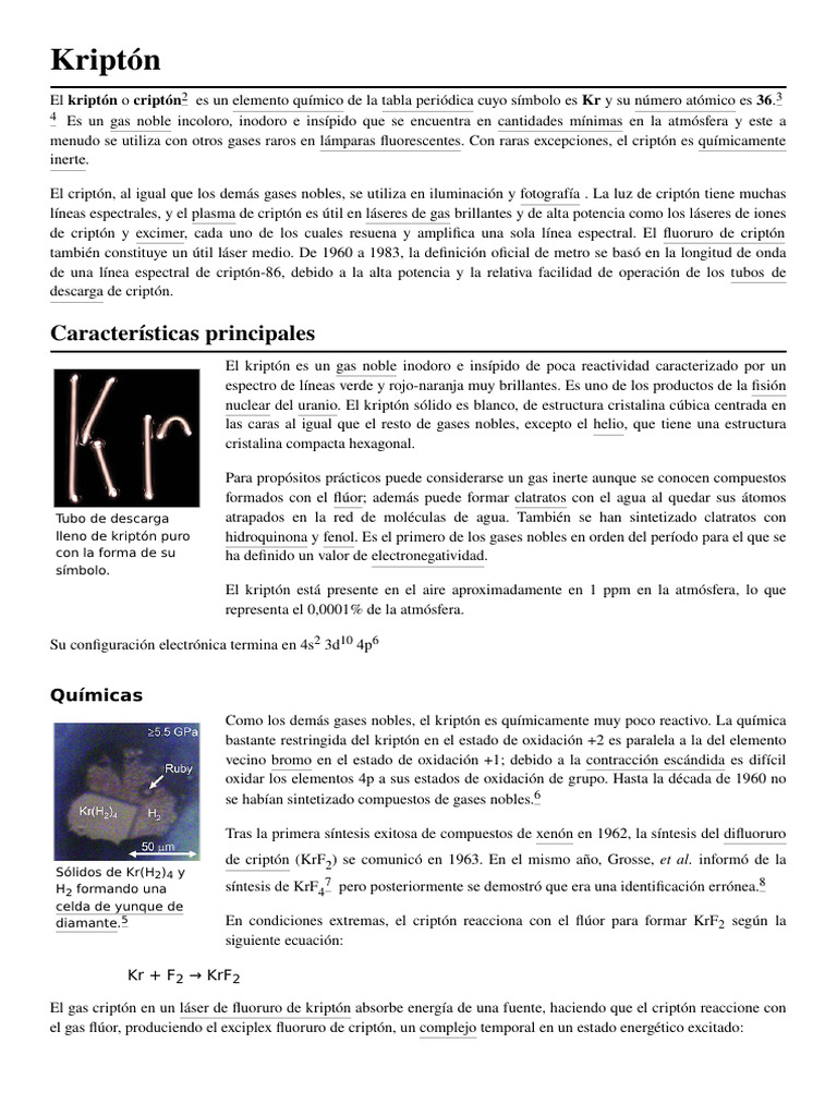 Kriptón | PDF | Conjuntos de elementos químicos | Átomos