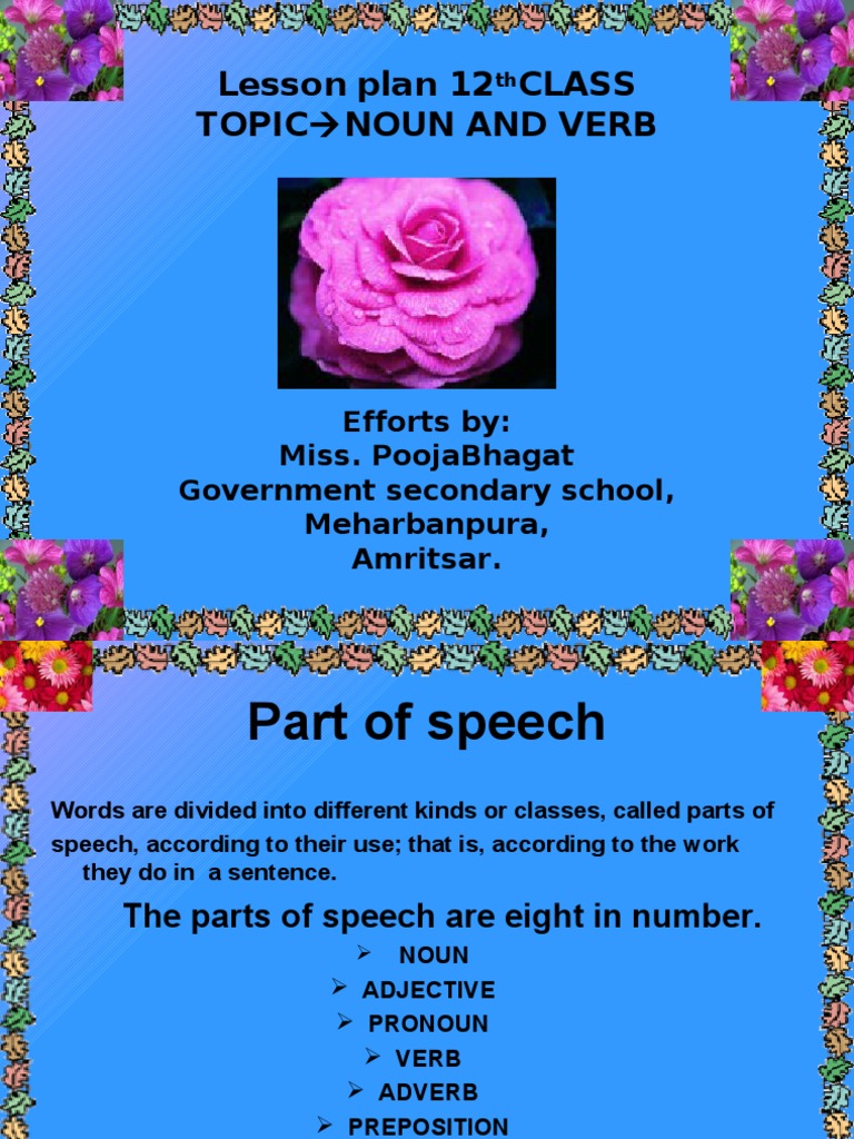 Lesson Plan 12 Class Topic Noun and Verb | PDF | Part Of Speech | Verb