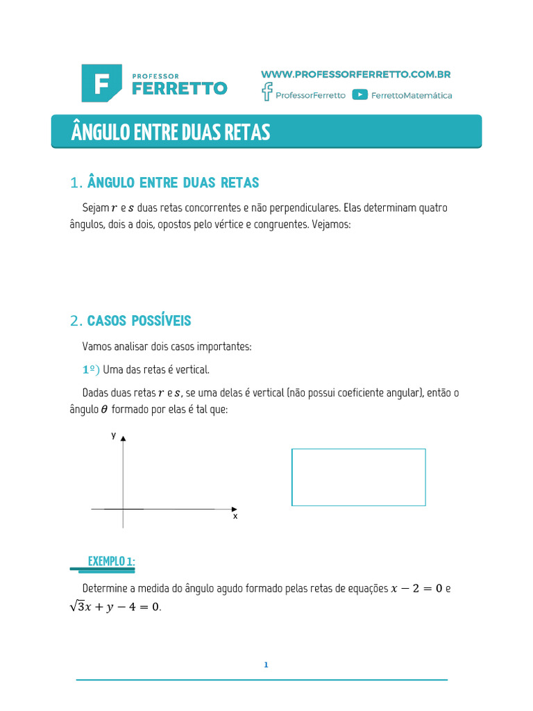 Ângulo Entre Duas Retas - Teoria | PDF
