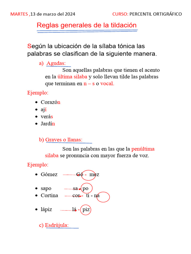 Clase de Percentil - Reglas Generales de Tildación 2024 | PDF