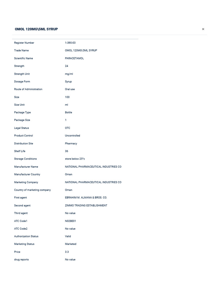 1-390-03 Omol 120MG | PDF | Over The Counter Drug | Dose (Biochemistry)