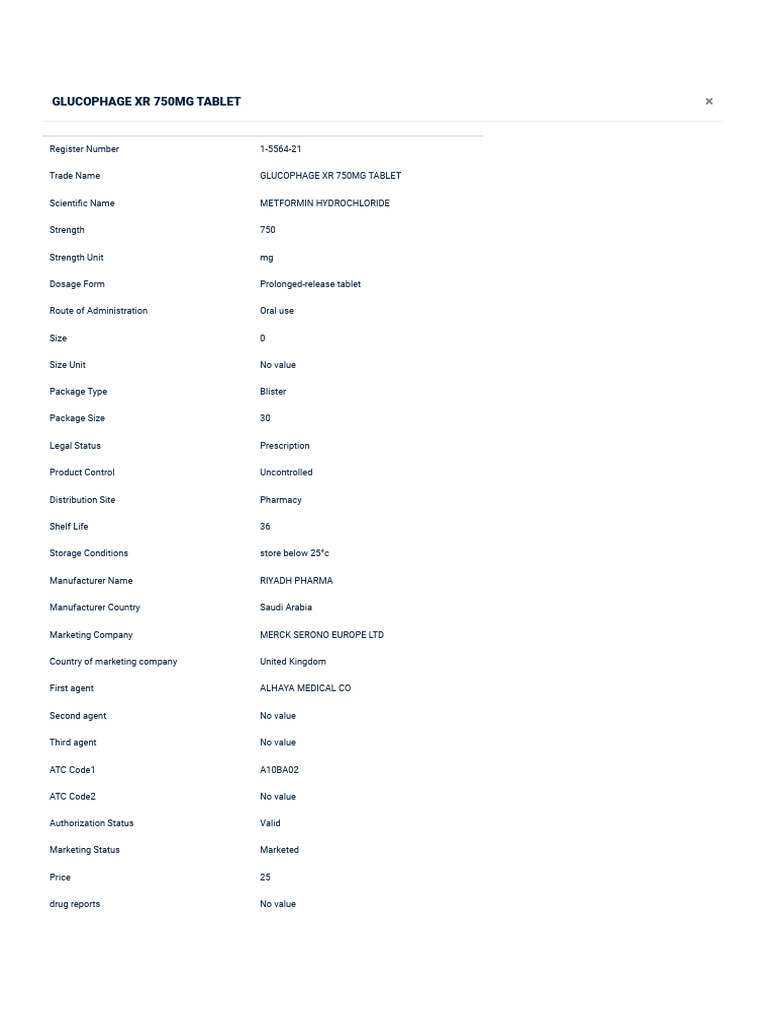 1-5564-21 glucoPHAGE XR 750 MG TABLET | PDF | Tablet (Pharmacy) | Prescription Drugs