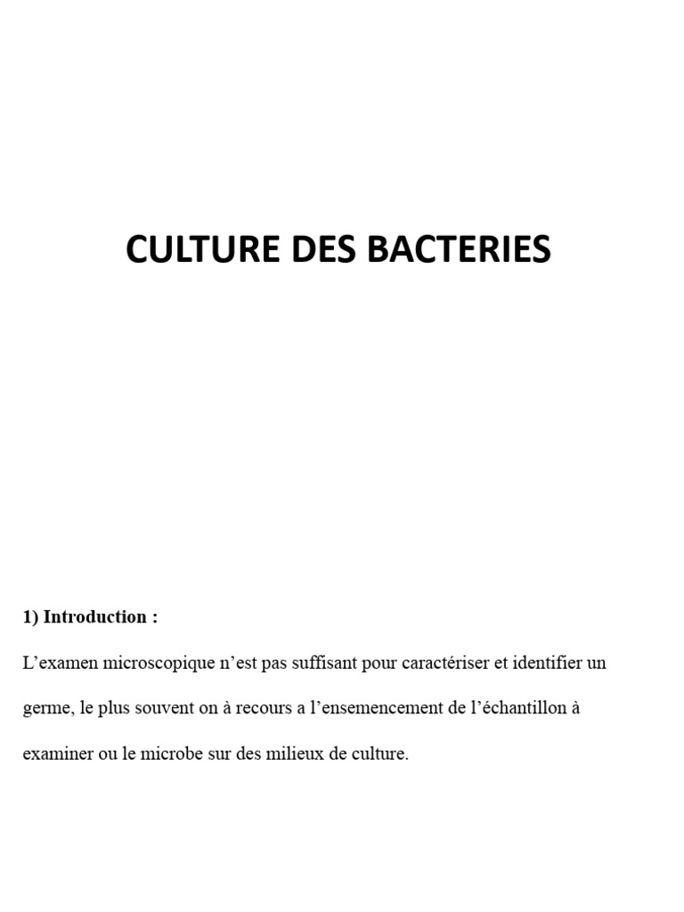 Culture Des Bacteries | PDF | Bactérie | Streptocoque