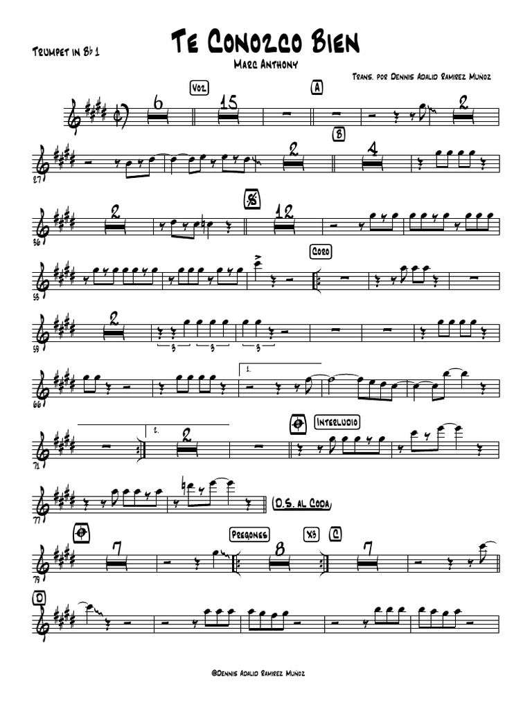 MARC ANTHONY - TE CONOZCO BIEN - Trumpet in BB 1 | PDF