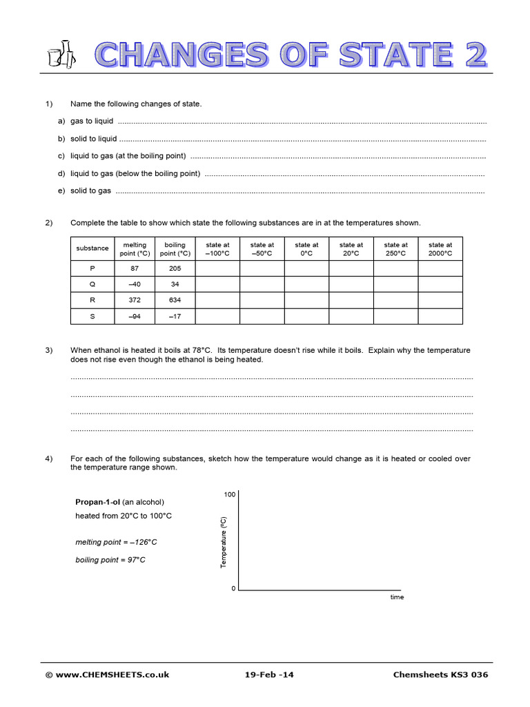 Chemsheets KS3 036 Changes of State 2 | PDF | Boiling | Melting Point