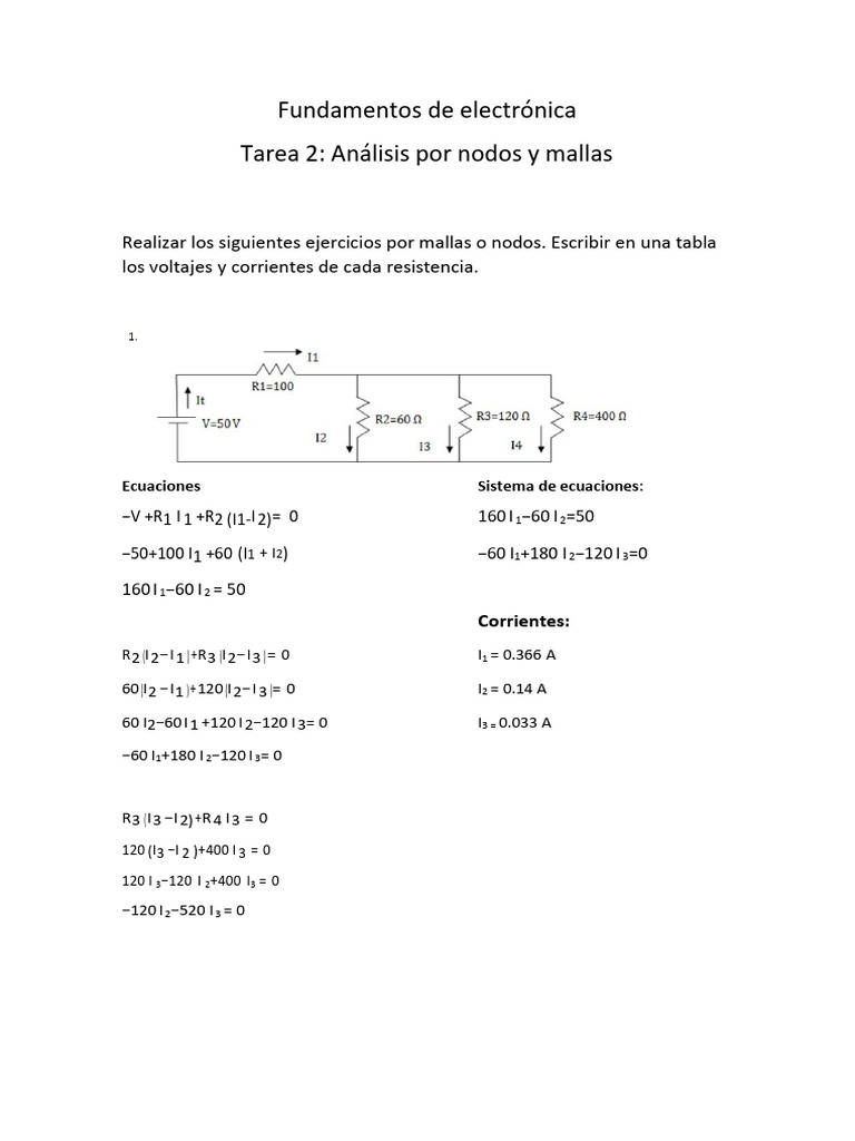 Tarea 2 Análisis por nodos y mallas | PDF | Resistencia Eléctrica y Conductancia | Fenomeno fisico