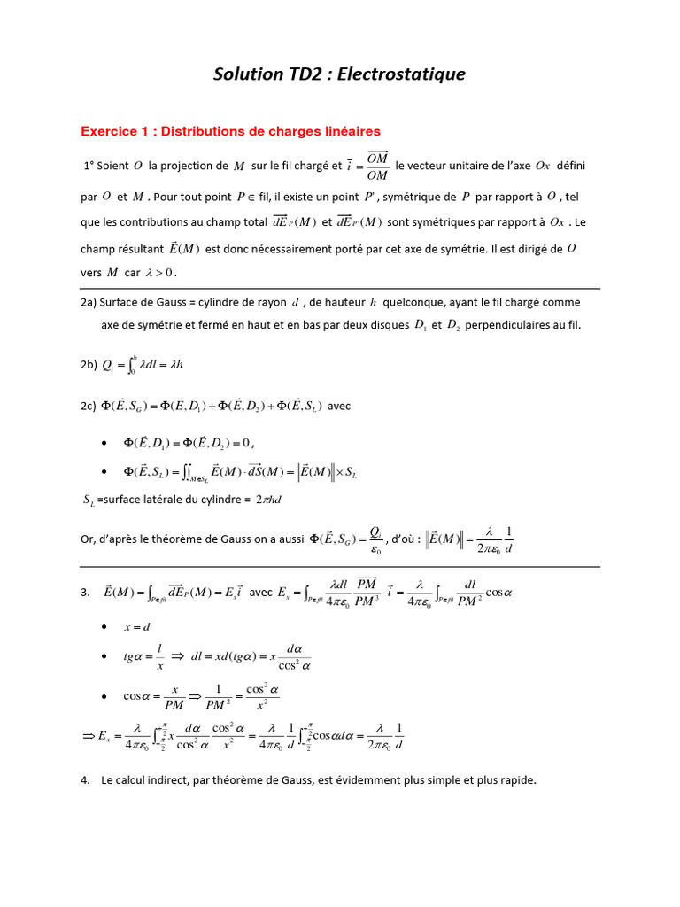 Td2 Electrostatique Solution Pdf électrostatique Physique