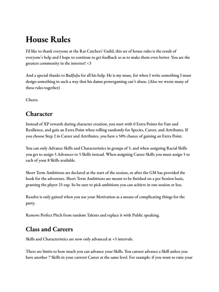 Sofia's WFRP Houserules | PDF