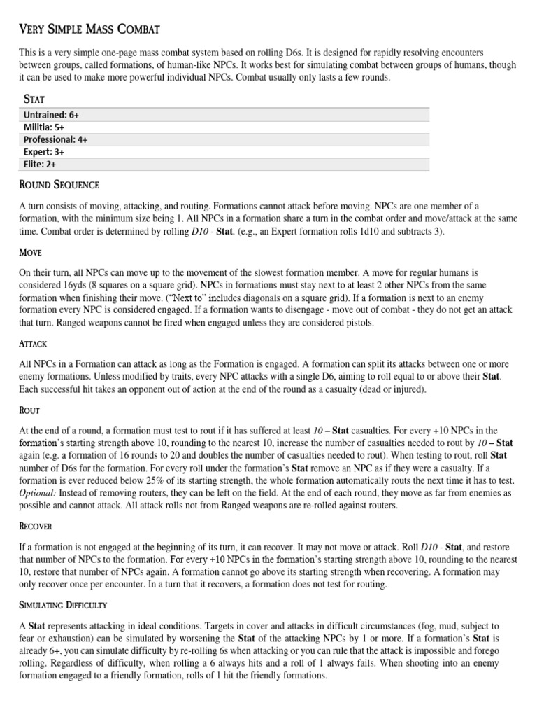Simple D6 Mass Combat System | PDF | Armour | Shield