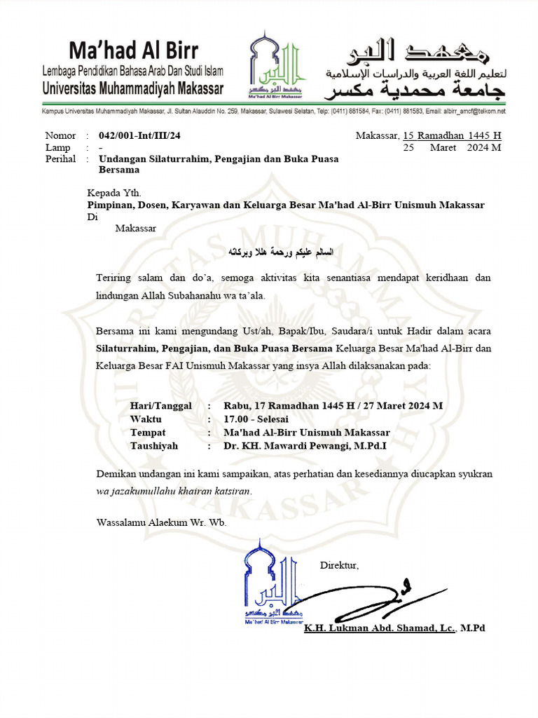 Salinan Undangan Silatuharrahim, Pengajian Dan Buka Puasa Bersama | PDF | Griya & Taman | Agama ...