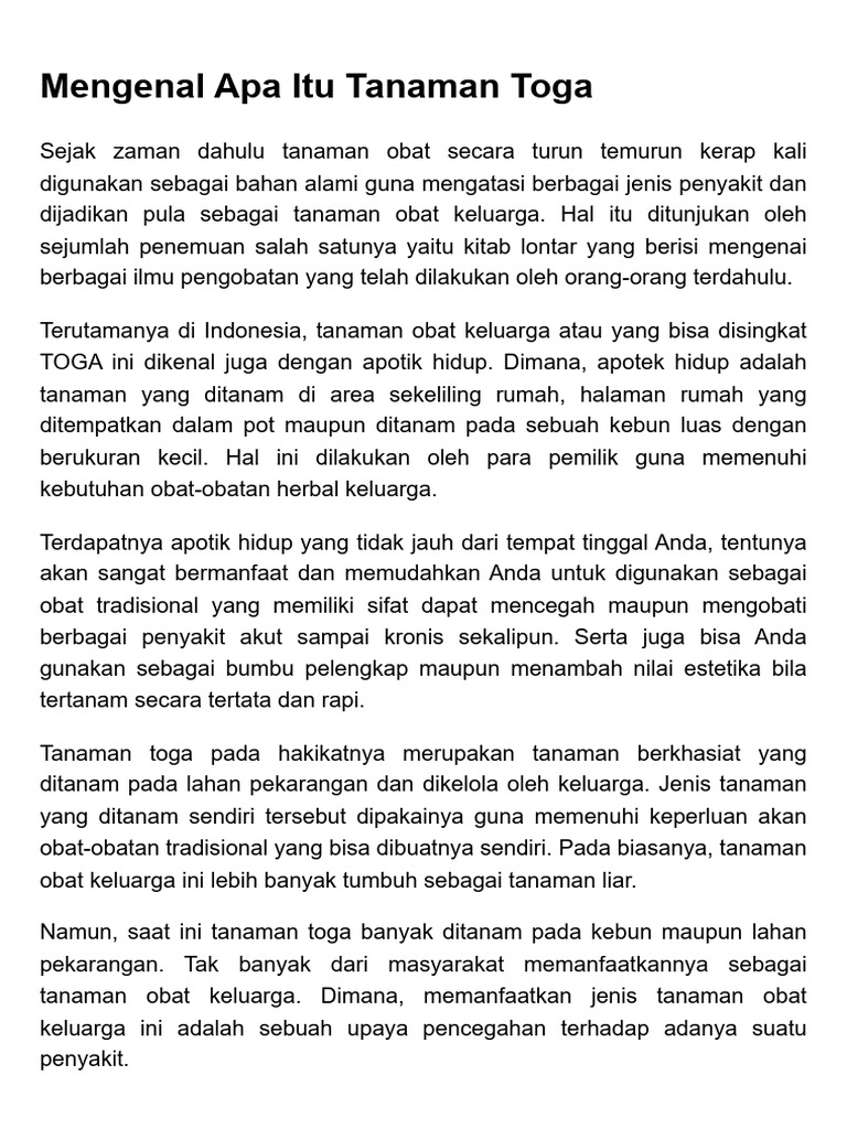 Jenis Tanaman Toga | PDF