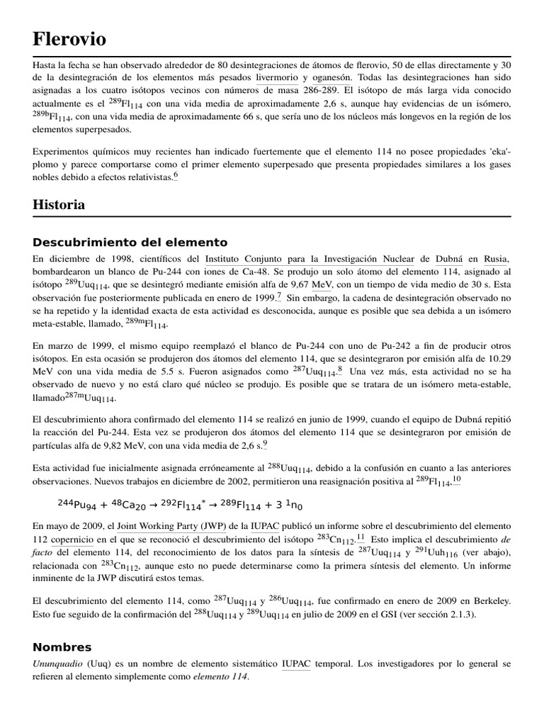 Flerovio | Descargar gratis PDF | Radioactividad | Radiación ionizante