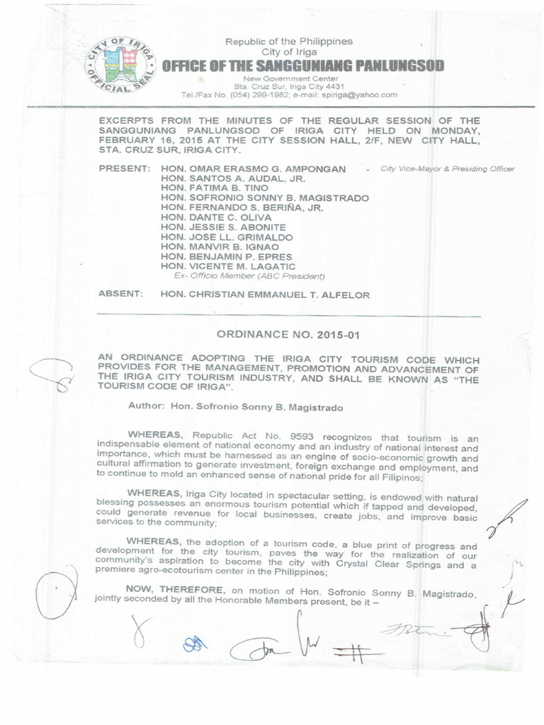 Iriga City Tourism Code Ordinance | PDF | Tourism | Infrastructure