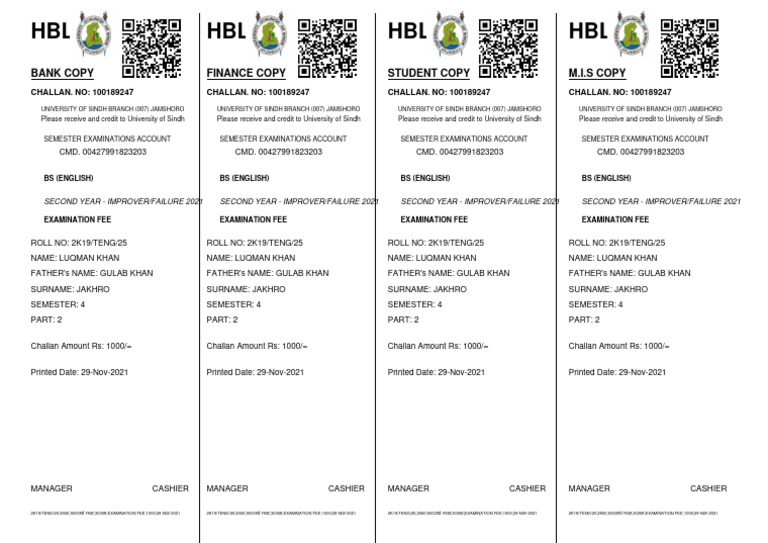 HBL HBL HBL HBL: Bank Copy Finance Copy Student Copy M.I.S | PDF | Banking