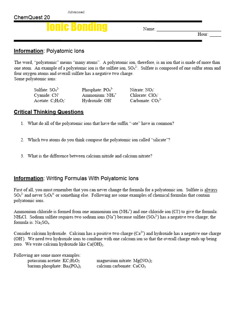 ChemQuest 20 | PDF | Sulfate | Ion