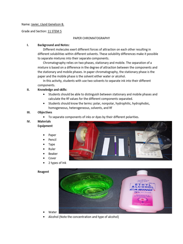 Lab 2 Paper Chromatography | PDF | Chromatography | Ink