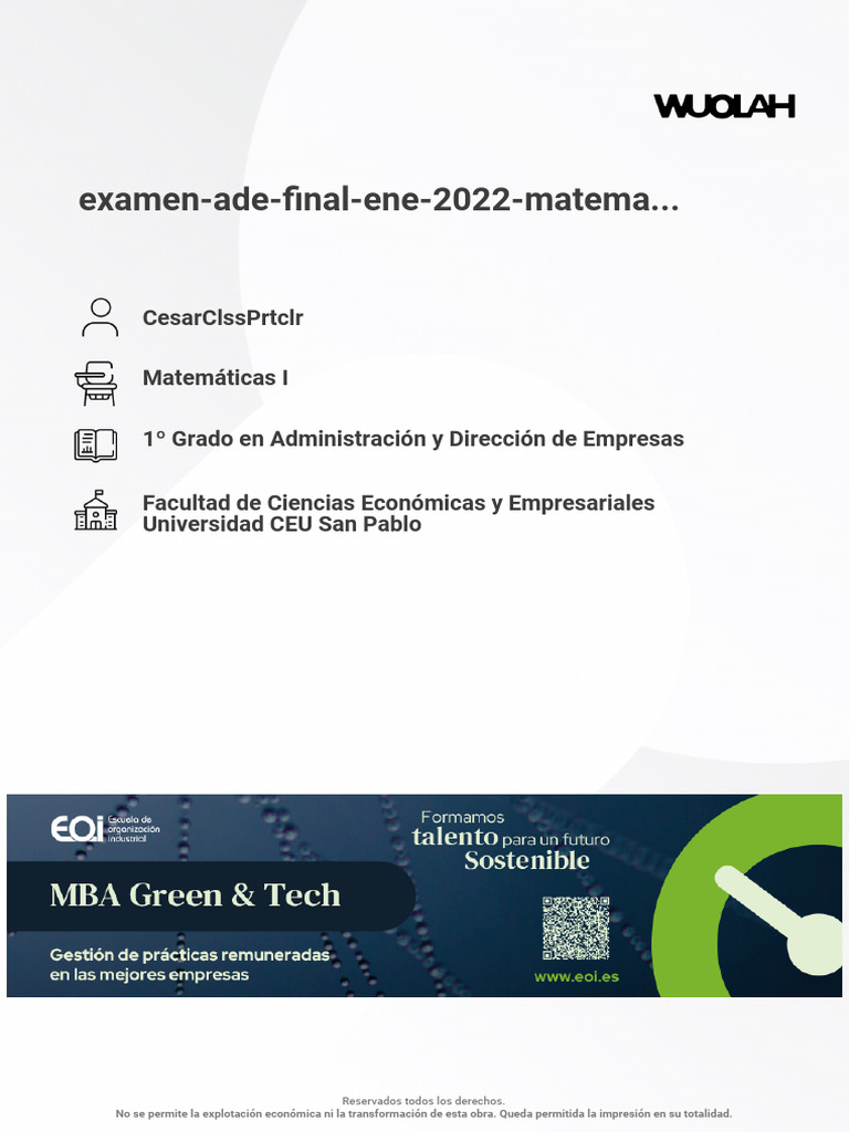 Wuolah Free Examen Ade Final Ene 2022 Matematicas 1 Enunciados | PDF | Elasticidad (economía ...